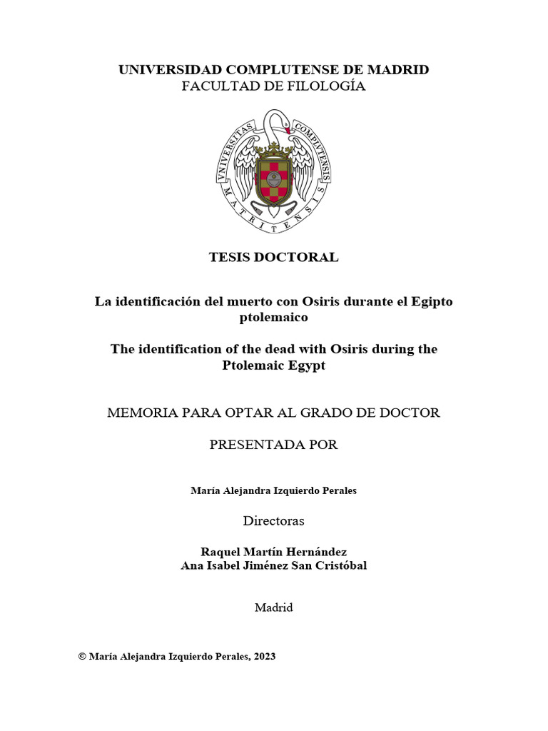 TD - La Identificación Del Muerto Con Osiris Durante El Egipto Ptolemaico - Izquierdo Perales, M ...