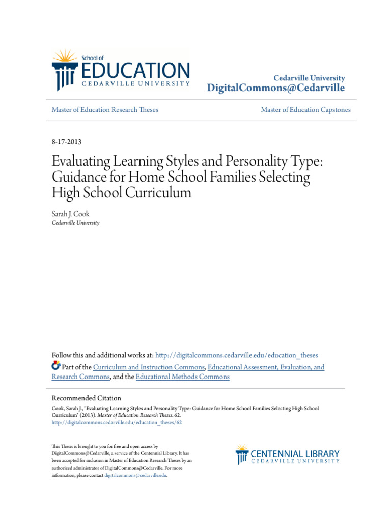Evaluating Learning Styles and Personality Type - Guidance For Hom ...