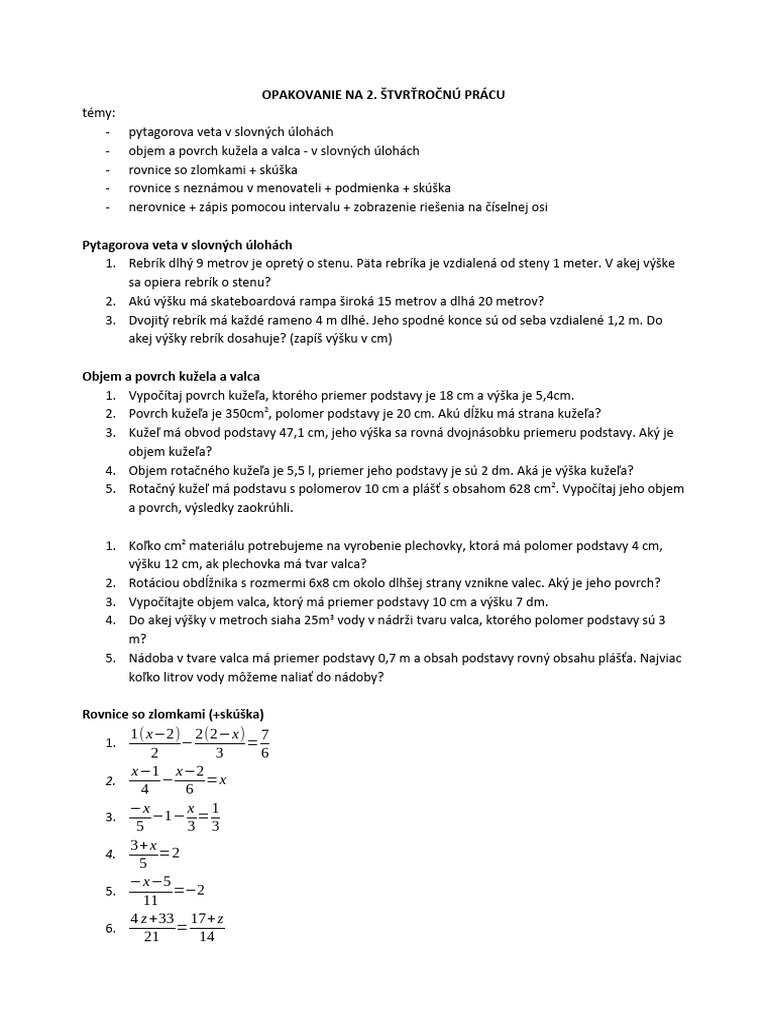 Opakovanie Na 2. Štvrťročnú Prácu | PDF
