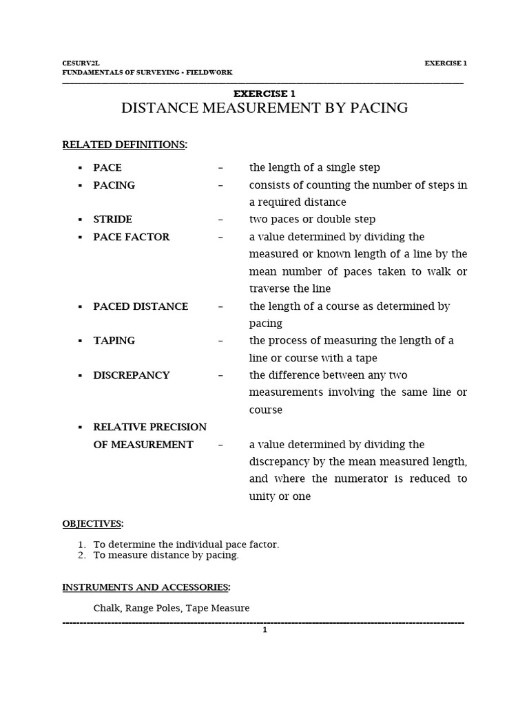 CESURV2L - Midterm - Exercise 1 (Distance Measurement by Pacing) | PDF ...