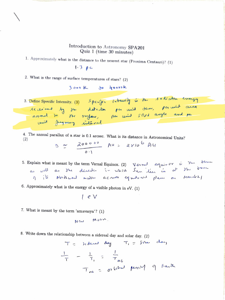 Astronomy Quiz 1: Key Concepts and Terms | PDF | Stars | Solar System