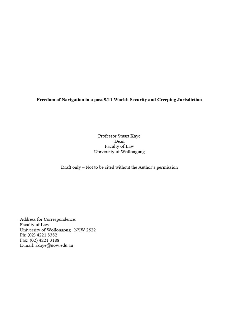 1381 Kaye Freedom of Navigation in A Post 911 World | PDF | Territorial ...