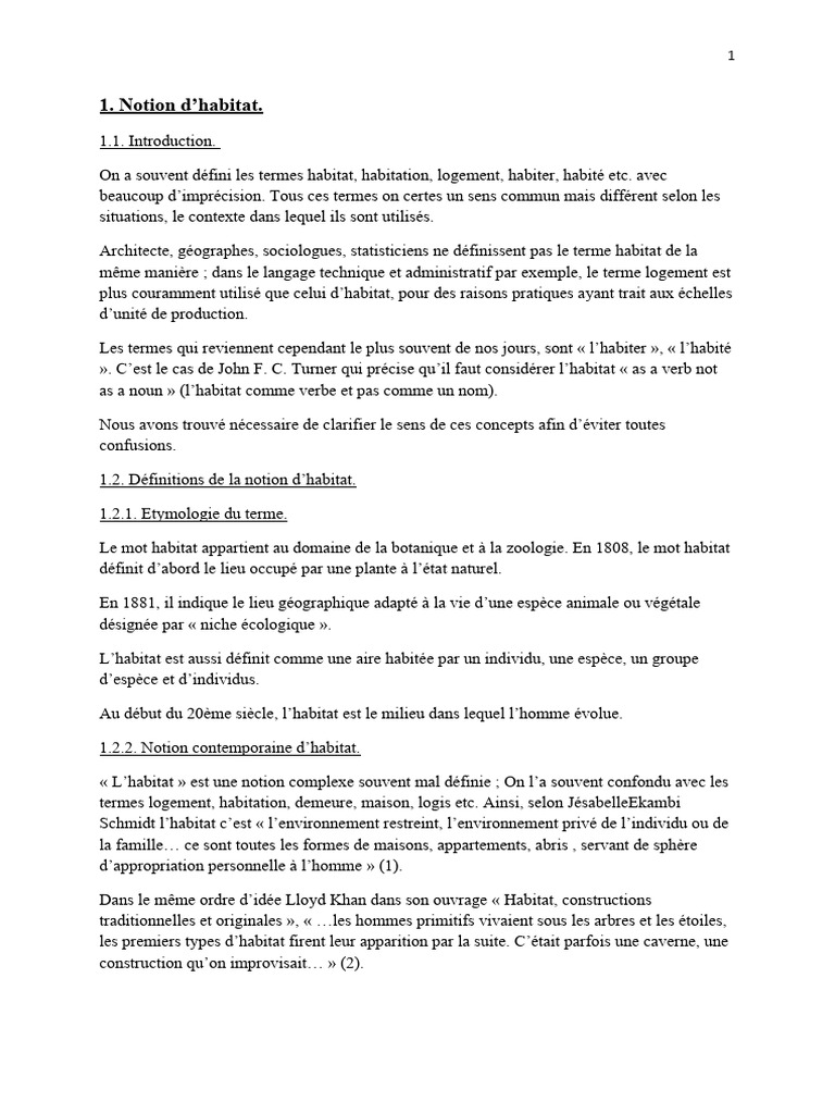 COURS I DEFINITION Habitat Habitation Etc | PDF | Logement | Humain