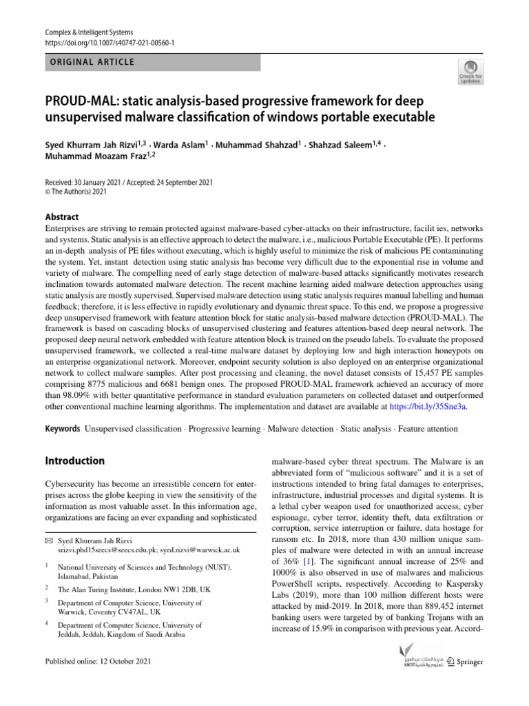 Proud Mal Static Analysis Based Malware Analysis For Exes | PDF | Malware | Cluster Analysis