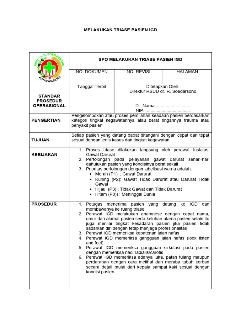 Spo Melakukan Triase Pasien Igd | PDF