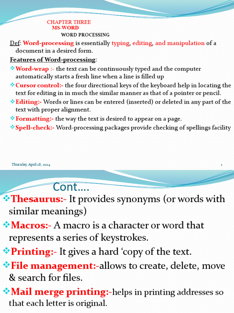 Features of Word-Processing | PDF | Microsoft Excel | Computer Network