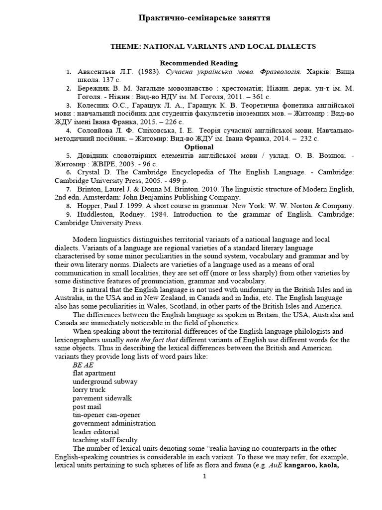 7 National variants and local dialects | PDF | English Language | Dialect