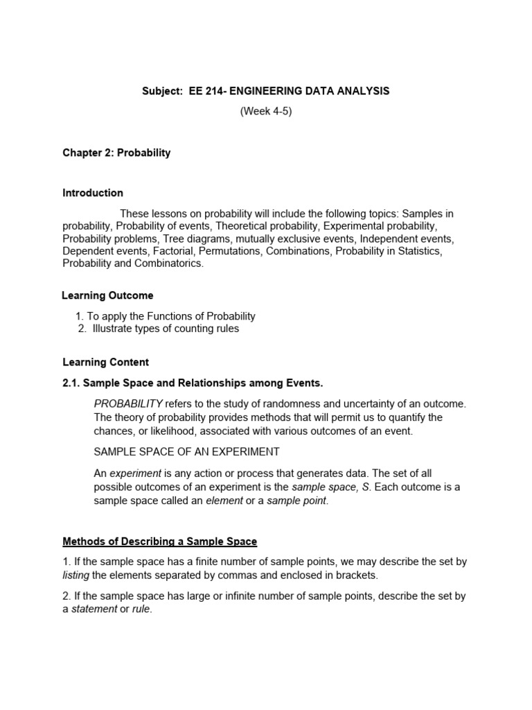 EE 214 Week 4 5 Module | PDF | Sampling (Statistics) | Probability