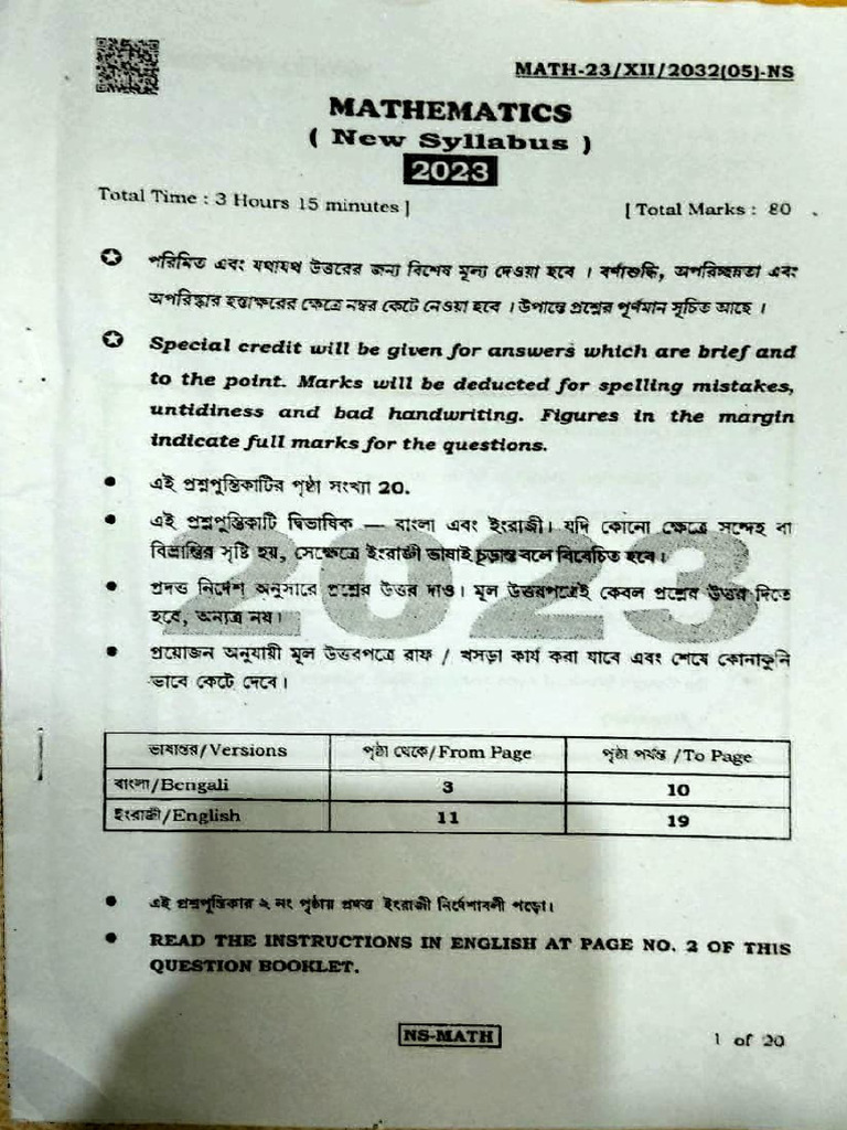Hs Maths Question Paper 2024 | PDF