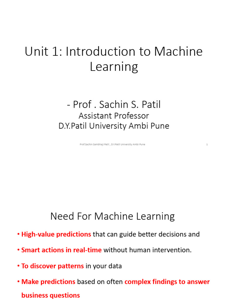 ML Unit No.1 | PDF | Machine Learning | Statistical Classification