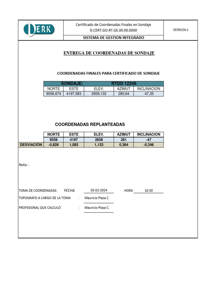 Coordenadas finales RTDD 12246 | PDF