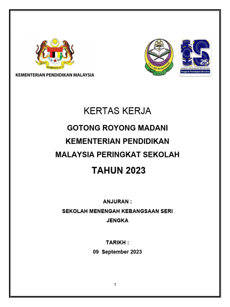 Kertas Kerja Gotong Royong Madani - SMKSJ 2023 | PDF