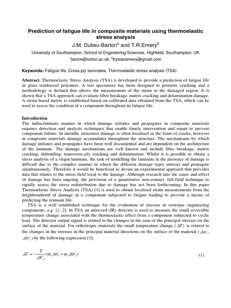 Prediction of Fatigue Life in Composite Materials Using Thermoelastic Stress Analysis | PDF ...