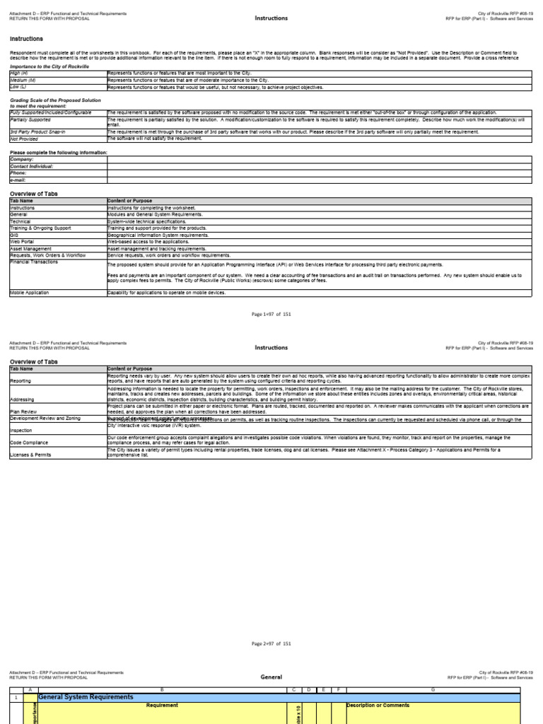 Rfp 08 19 Attachment D Erp Functional And Technical Requirements Pdf