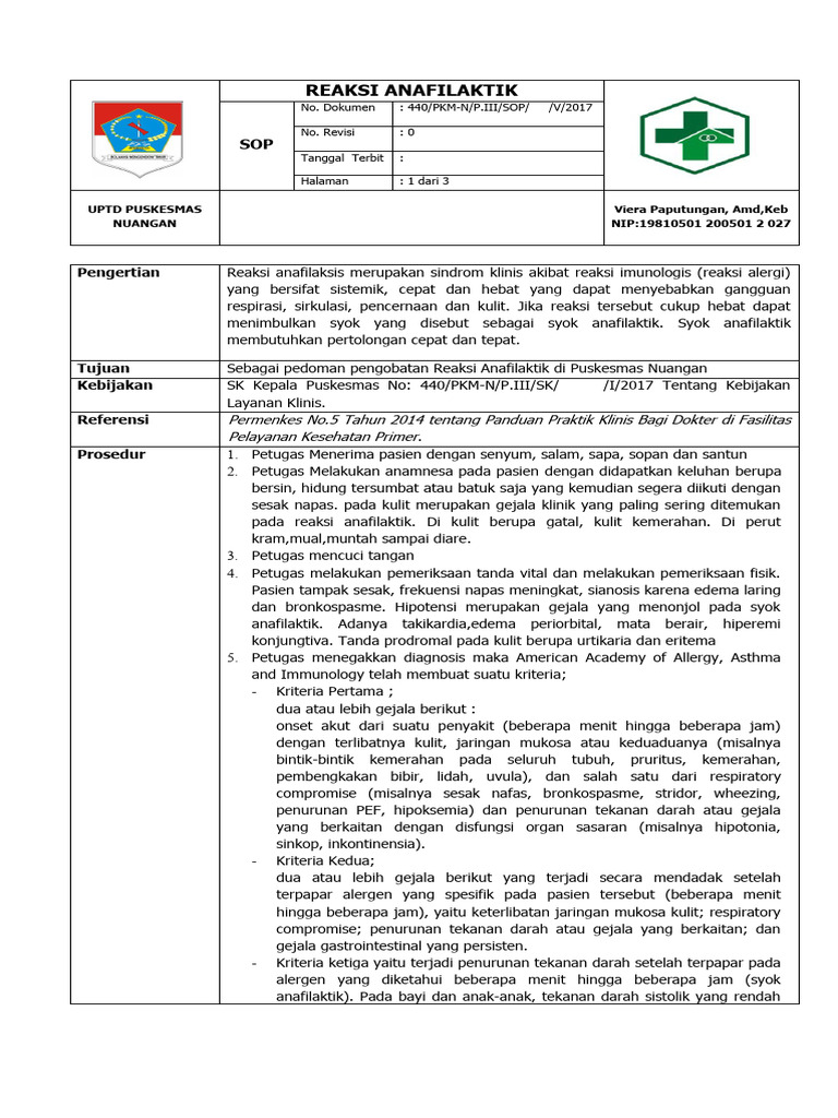 2.SOP - PoliUmum .REAKSI ANAFILAKTIK | PDF