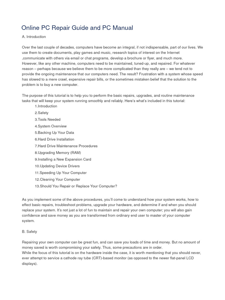 Online PC Repair Guide and PC Manual | PDF | Computer Data Storage | Computer File