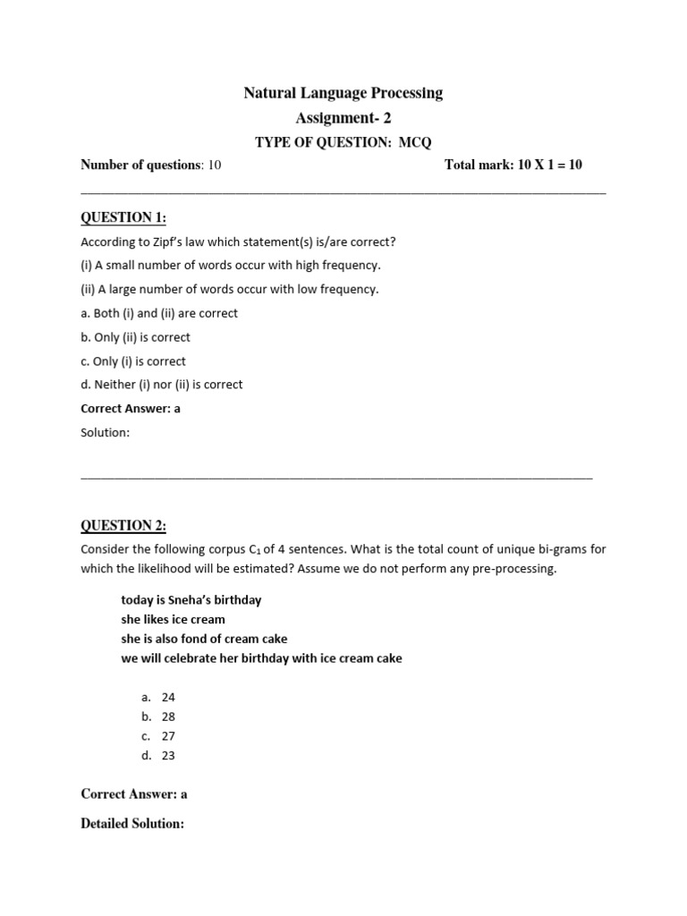 NLP Assignment-2 Solution | PDF | Statistical Theory | Applied Mathematics