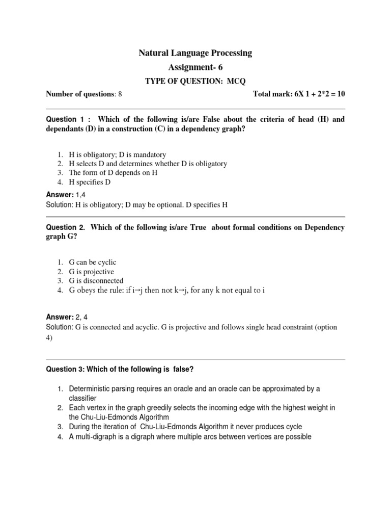 NLP Assignment-6 Solution | PDF | Vertex (Graph Theory) | Parsing