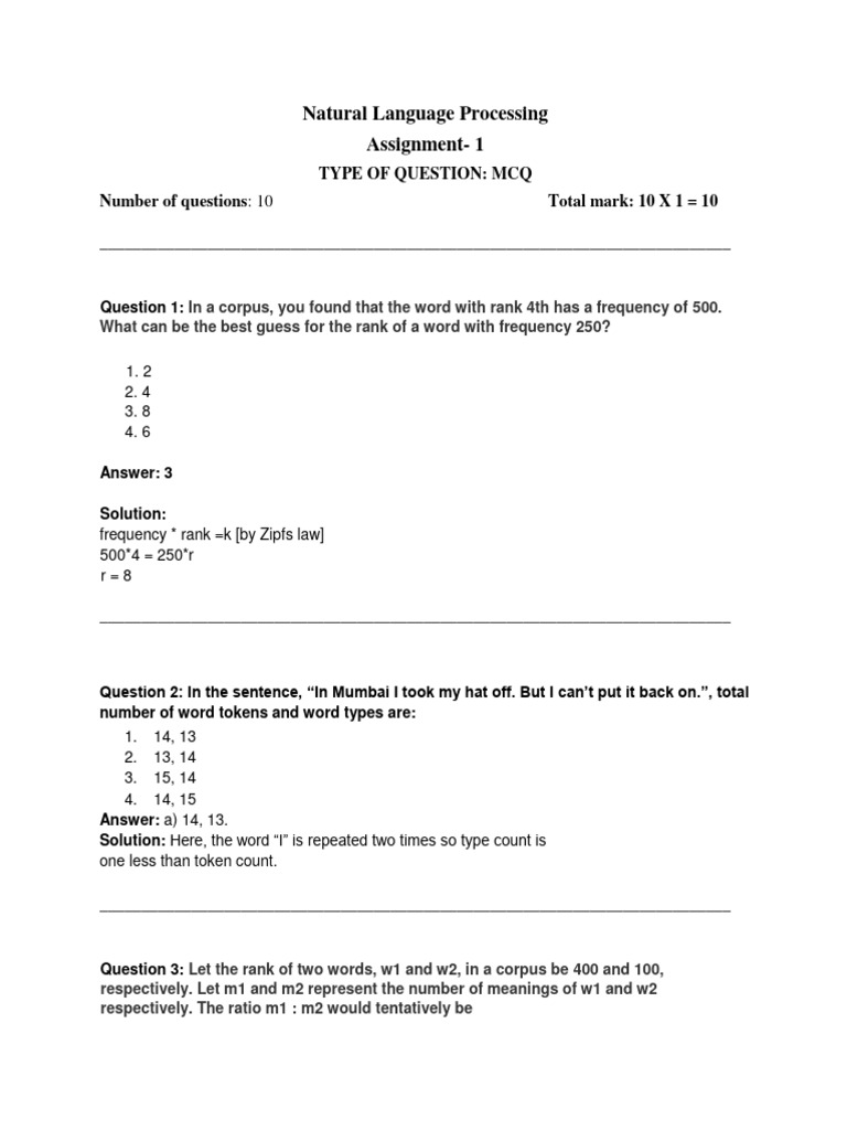 NLP Assignment-1 Solution | PDF | Applied Linguistics | Syntax