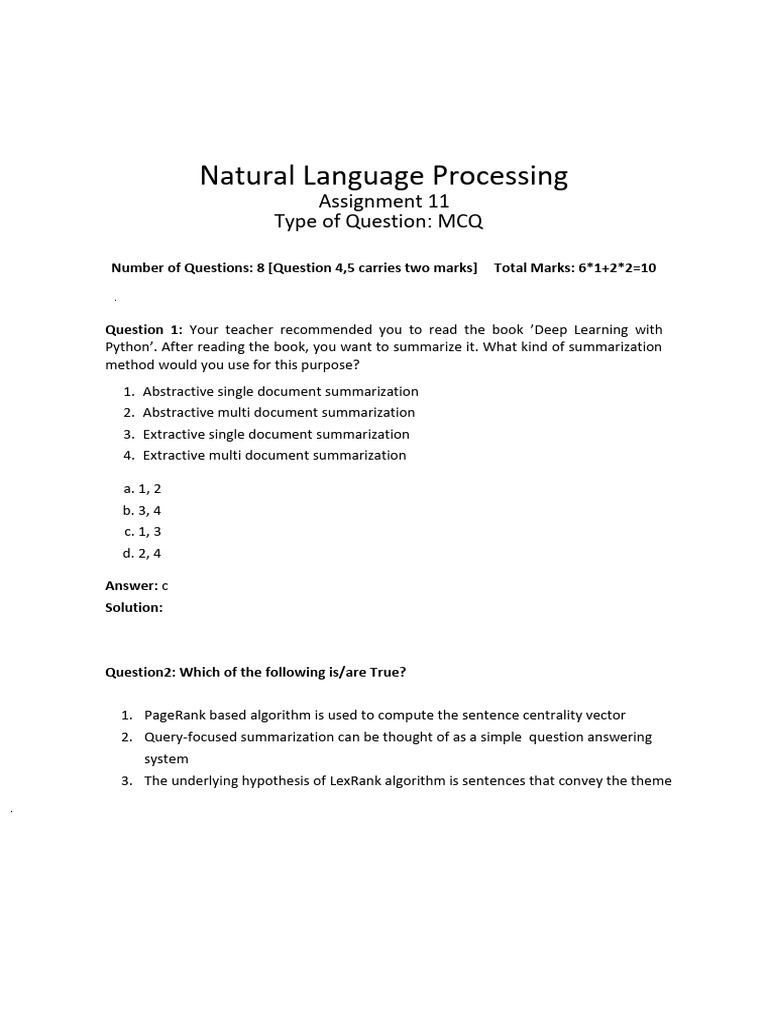 NLP Assignment-11 Solution | PDF | Applied Mathematics | Computational Neuroscience