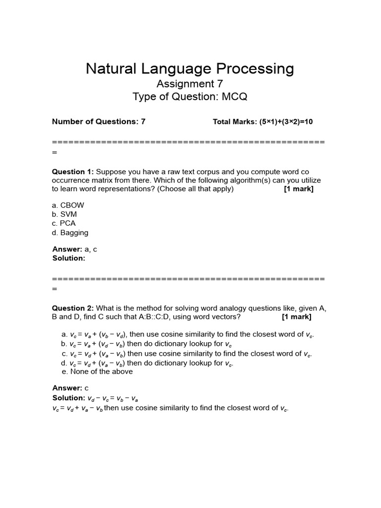 NLP MCQ Assignment for Students | PDF | Theoretical Computer Science | Algorithms