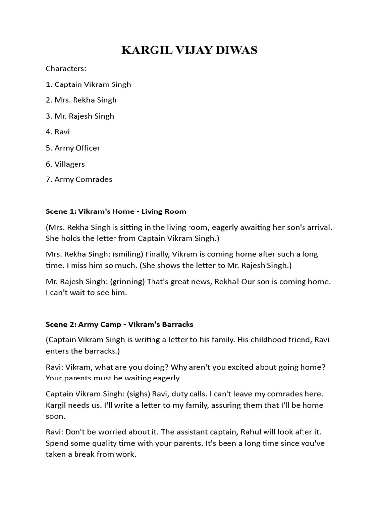 Kargil Vijay Diwas: Scene 1: Vikram's Home - Living Room | PDF | Religion & Spirituality