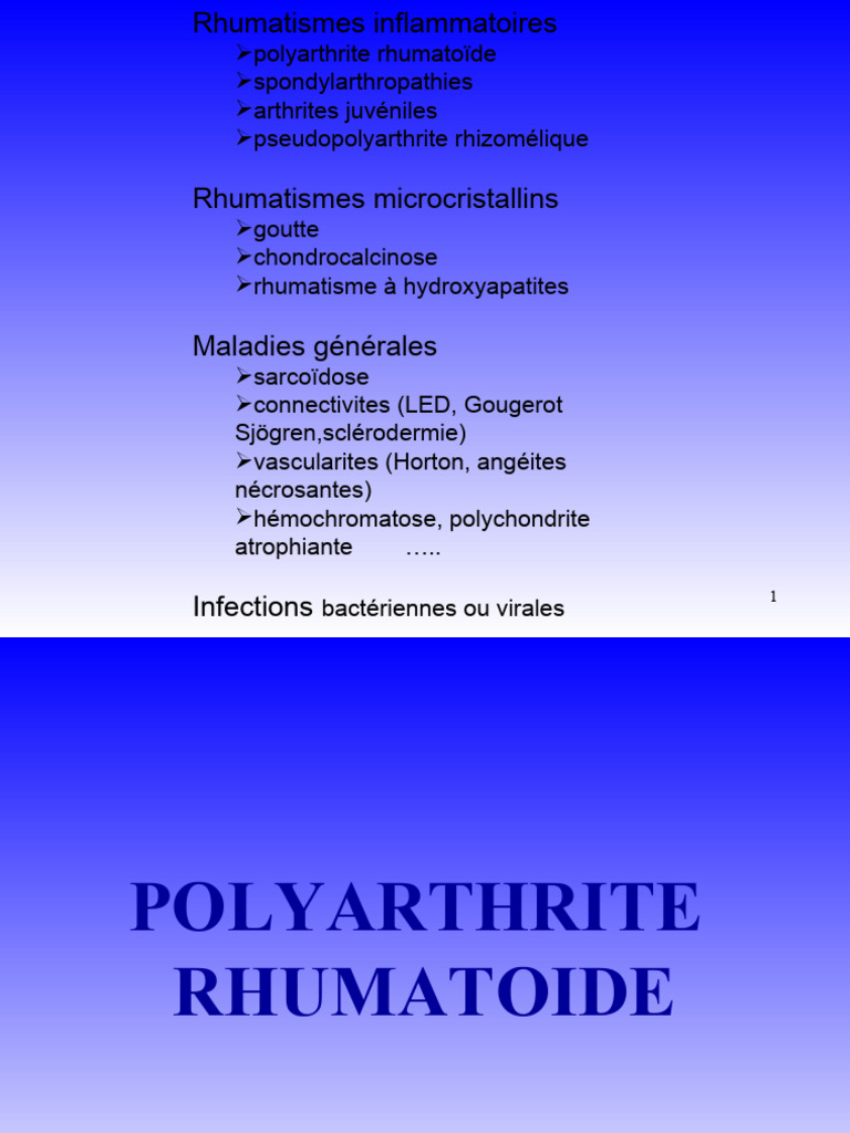 Polyarthrite Rhumatoïde : Diagnostic et Traitement | PDF | Maladies et ...