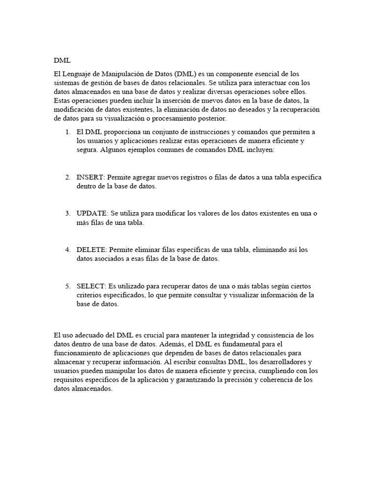 DML | PDF | Bases de datos | Base de datos relacional