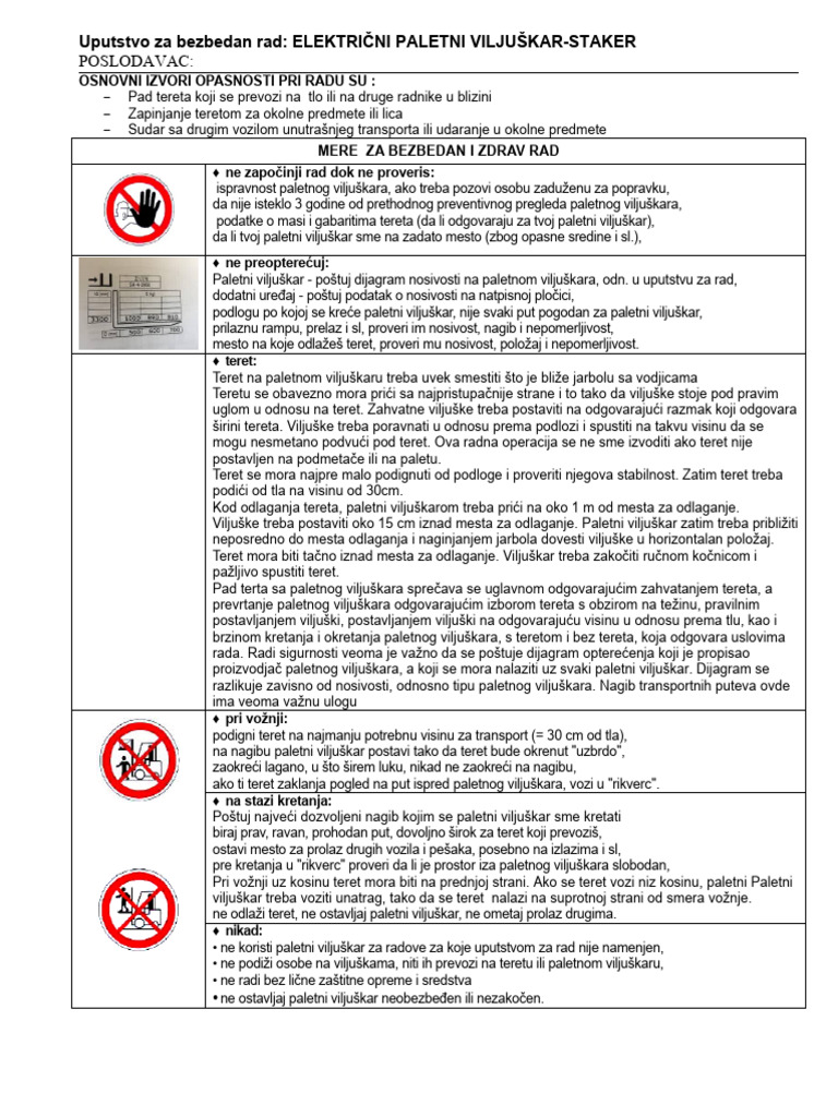 Uputstvo Za BZR - Rad Staker2024 | PDF