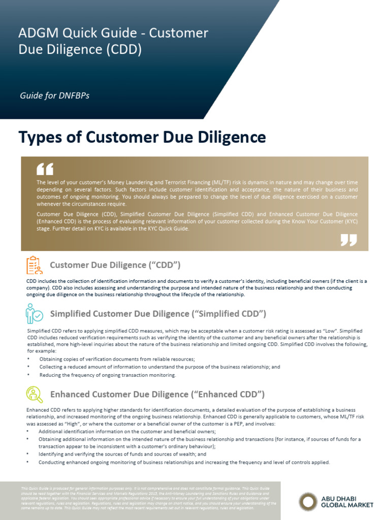 Customer-Due-Diligence-CDD-ADGM-Quick-Guide-for-DNFBPs | PDF | Due Diligence | Risk