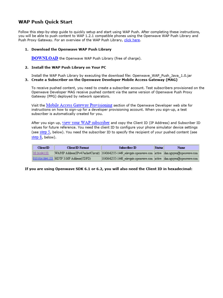 WAP Push Setup Guide | PDF | Proxy Server | Button (Computing)