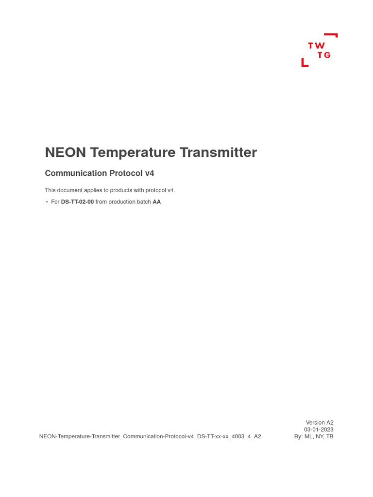 NEON Temperature Transmitter - Communication Protocol v4 - DS TT XX XX ...