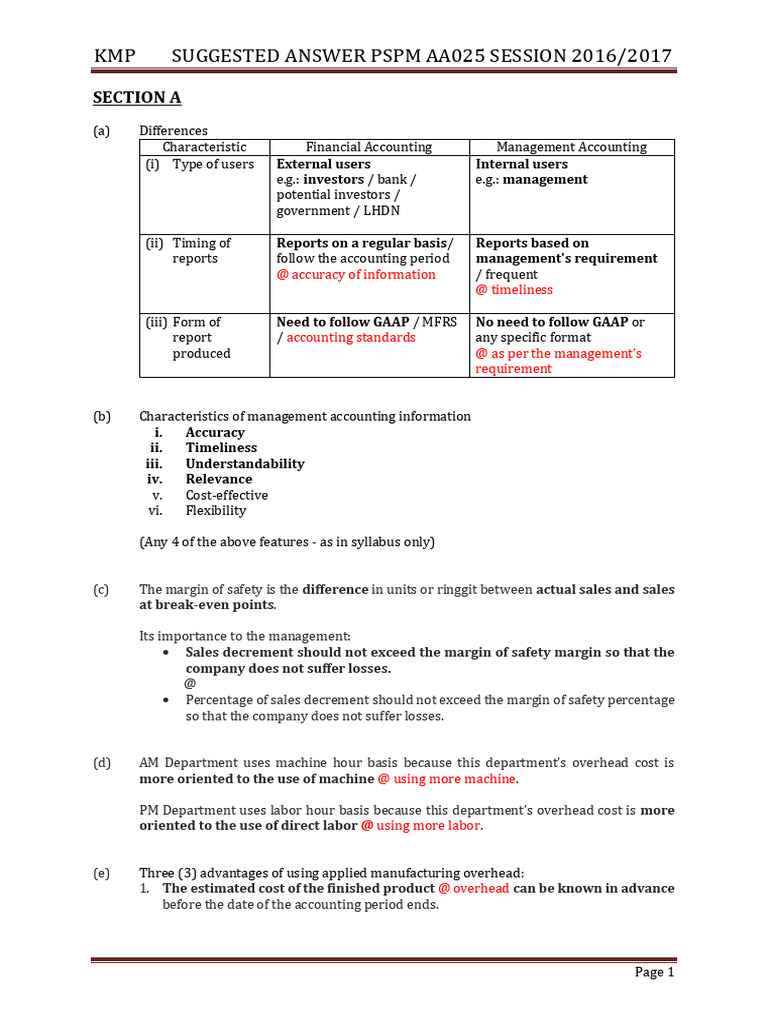 SKEMA PSPM 16-17 AA025 | PDF | Accounting | Management Accounting