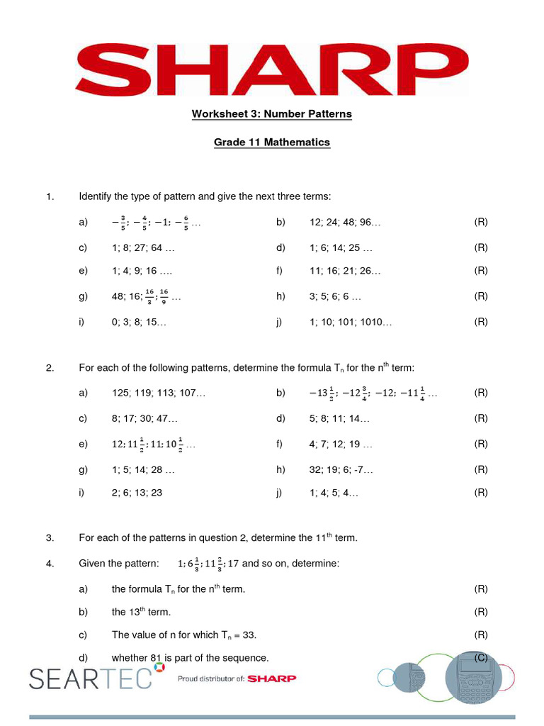 Worksheet 3 Number Patterns Grade 11 Mathematics | PDF | Mathematics