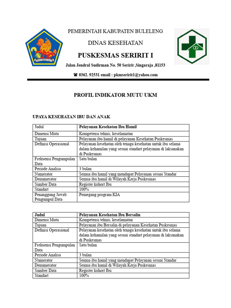 Profil Indikator Mutu Ukm | PDF