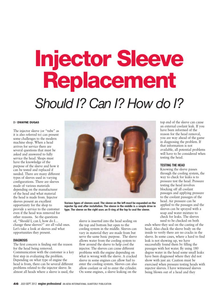 Injector Sleeve Replacement Guide | PDF | Fuel Injection | Screw