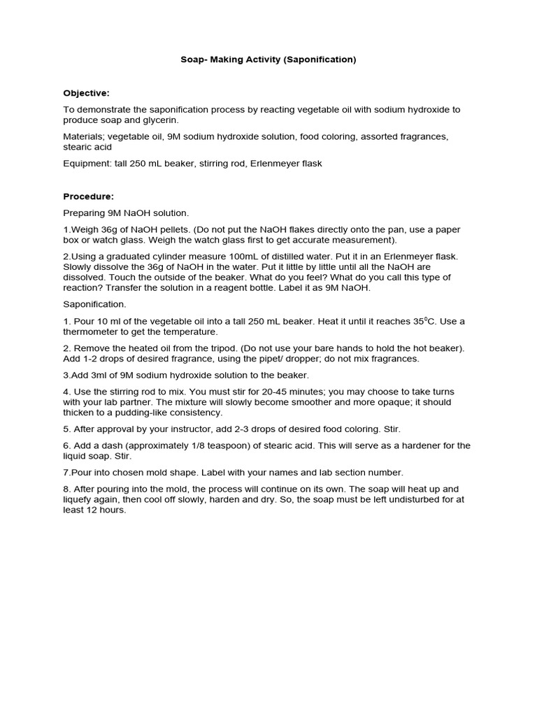 Soap-Making Activity | PDF | Sodium Hydroxide | Soap