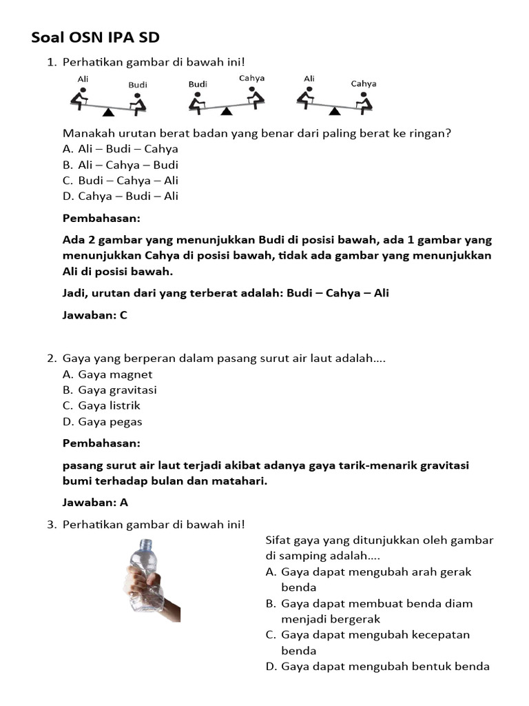 Soal OSN IPA SD Gaya | PDF | Sains & Matematika