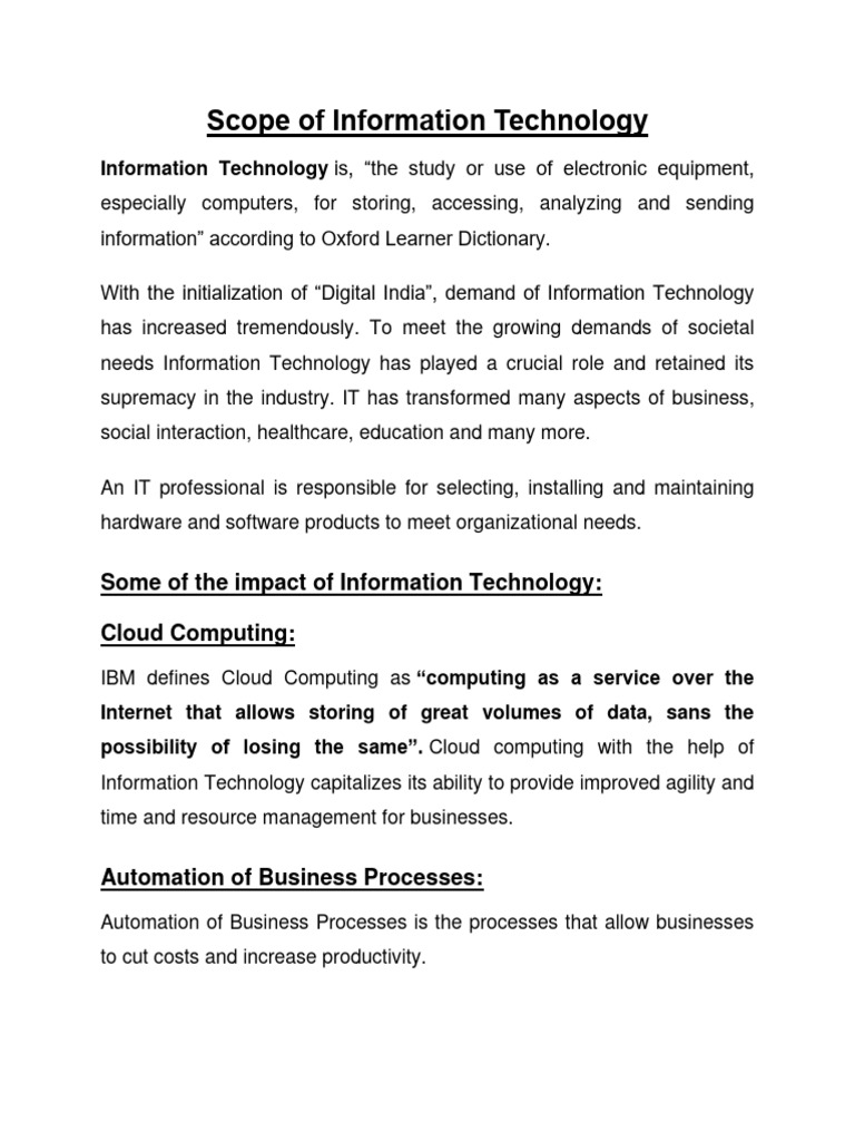 Scope of Information Technology | PDF | Information Technology ...