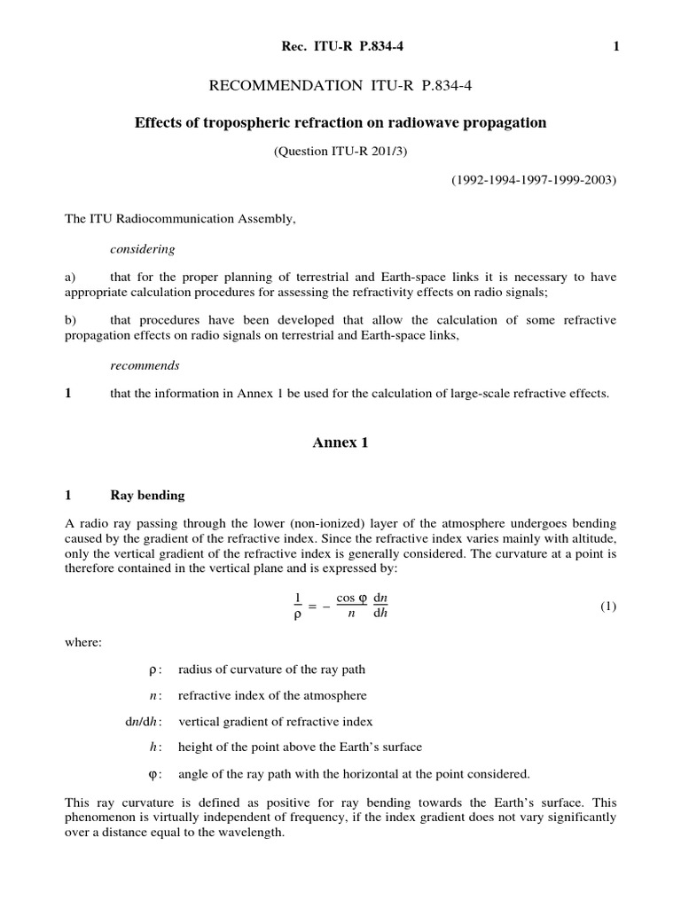 Effects Of Tropospheric Refraction On Radiowave Propagation