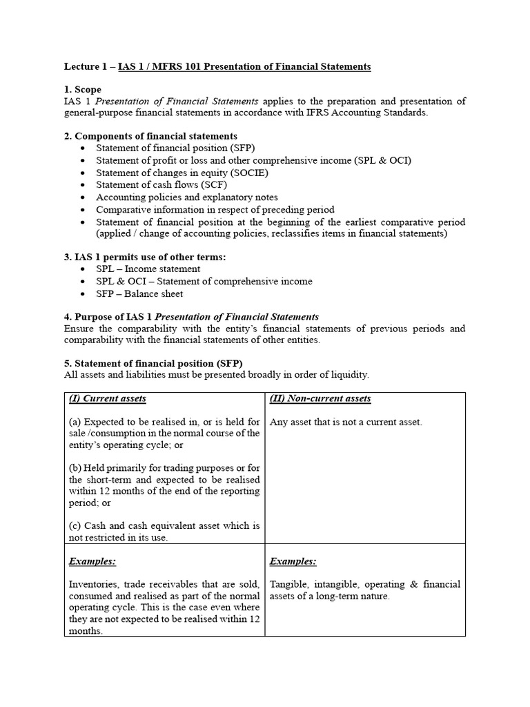 Lecture 1 - IAS 1 Presentation of Financial Statements | PDF | Balance ...