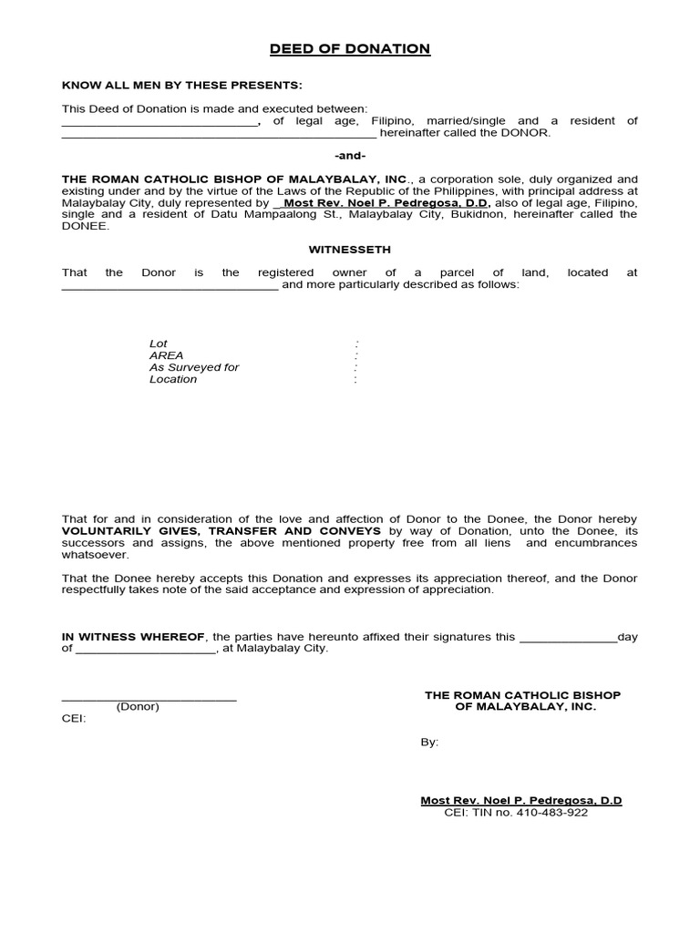 Deed of Donation (Blank) | PDF | Private Law | Natural Resources Law