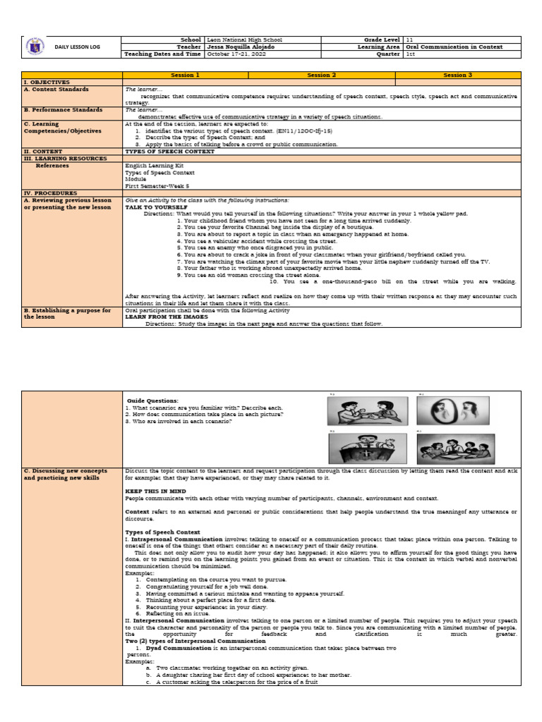 W5 - Types of Speech Context | PDF | Communication | Learning