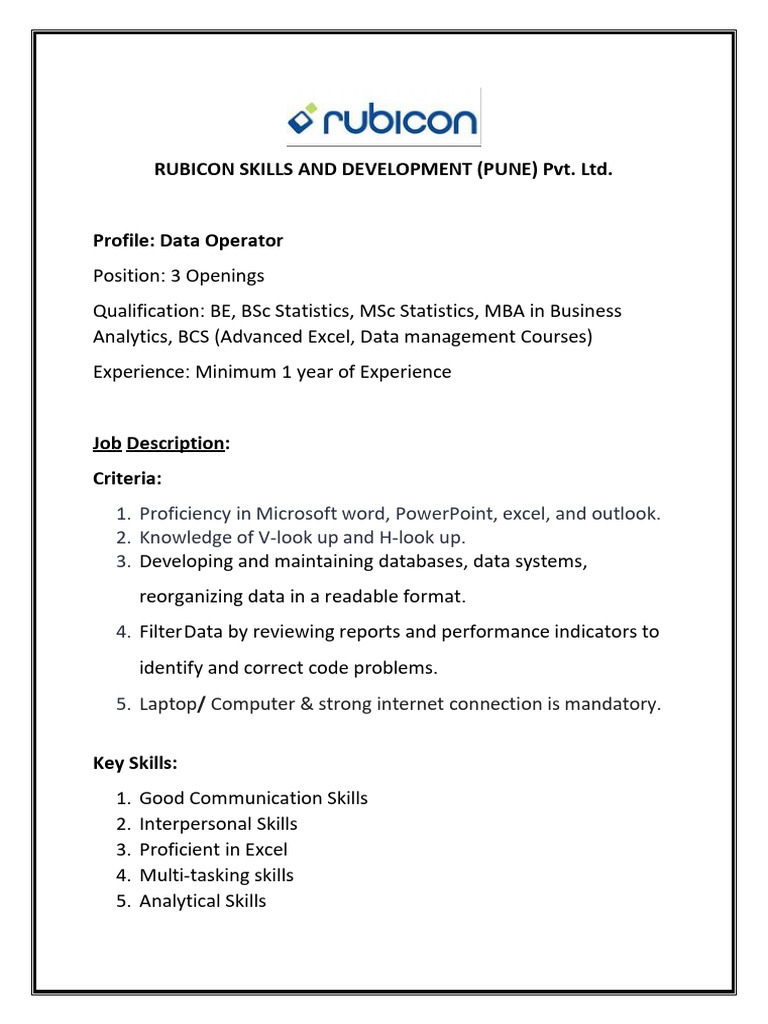 Data Operator JD | PDF