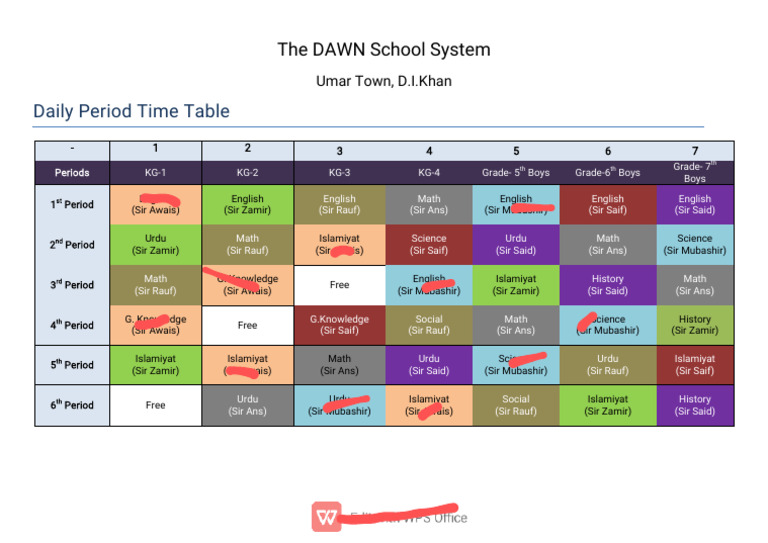 Umar Town School Timetable | PDF