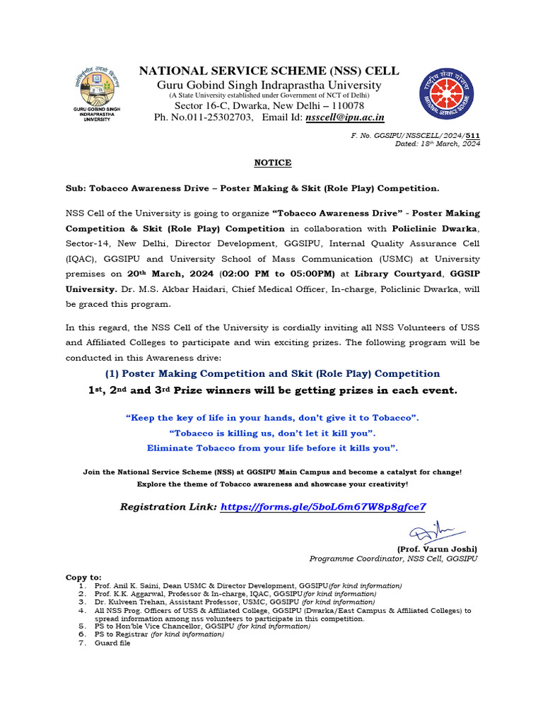 Notice - Tobacco Awareness Drive – Poster Making & Skit (Role Play ...