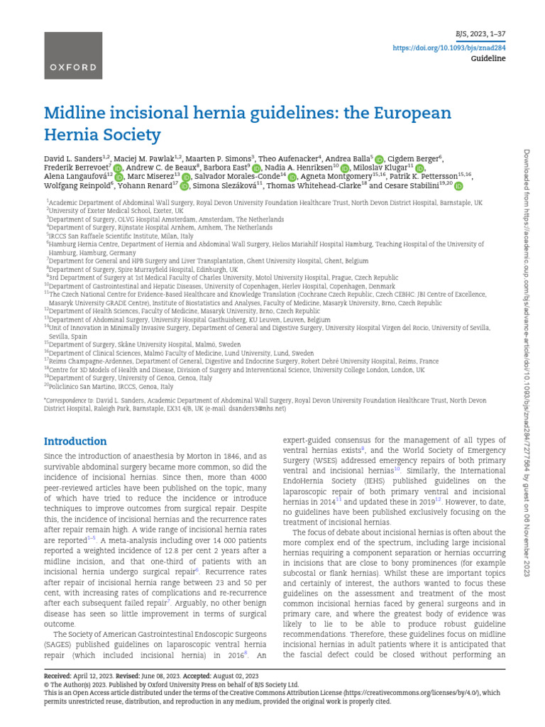 Guidelines Ventral Hernia 2023 Pdf Systematic Review Randomized