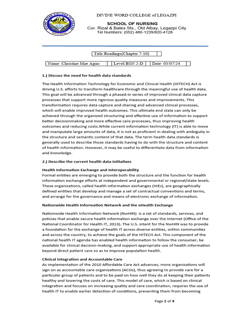 Nursing - Informatics - Activity (Chapter 7-10) | PDF | Health ...