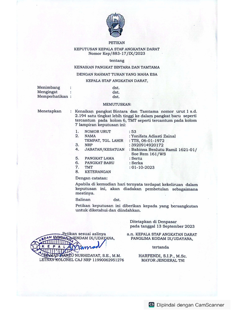 Skep Pangkat Terakhir Serka Joni Zainal | PDF