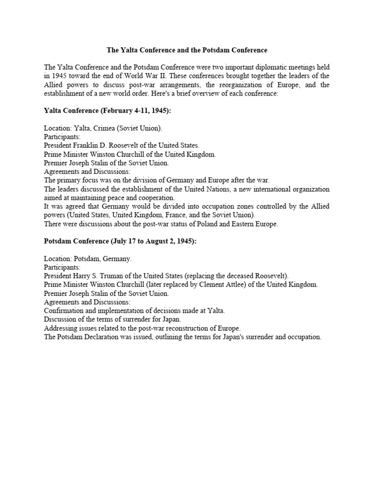 The Yalta Conference and The Potsdam Conference | PDF